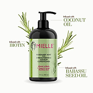 Mielle Organics Rosemary Mint Strengthening Leave-In Conditioner, Supports Hair Strength, Smooth Conditioner for Dry and Crinkled Hair, Weightless Hair Treatment