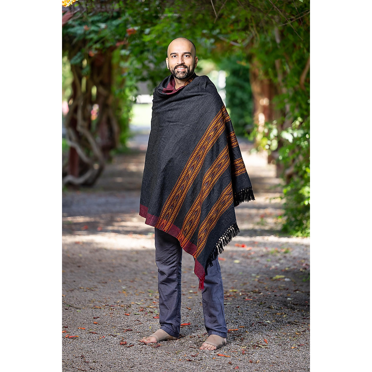 Om Shanti Crafts Meditation or Prayer Shawl or Plain Blanket, Wool Shawl/Wrap, Oversize Scarf. Unisex (Dark Grey)