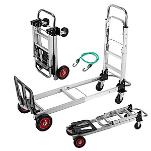 Aluminium Hand Truck Dolly Heavy Duty 440lbs Capacity, Stuffygreenus 2 in 1 Convertible Folding Hand Truck with Pneumatic Wheels and Telescoping Handles,Portable Dolly Cart with Bungee Cords