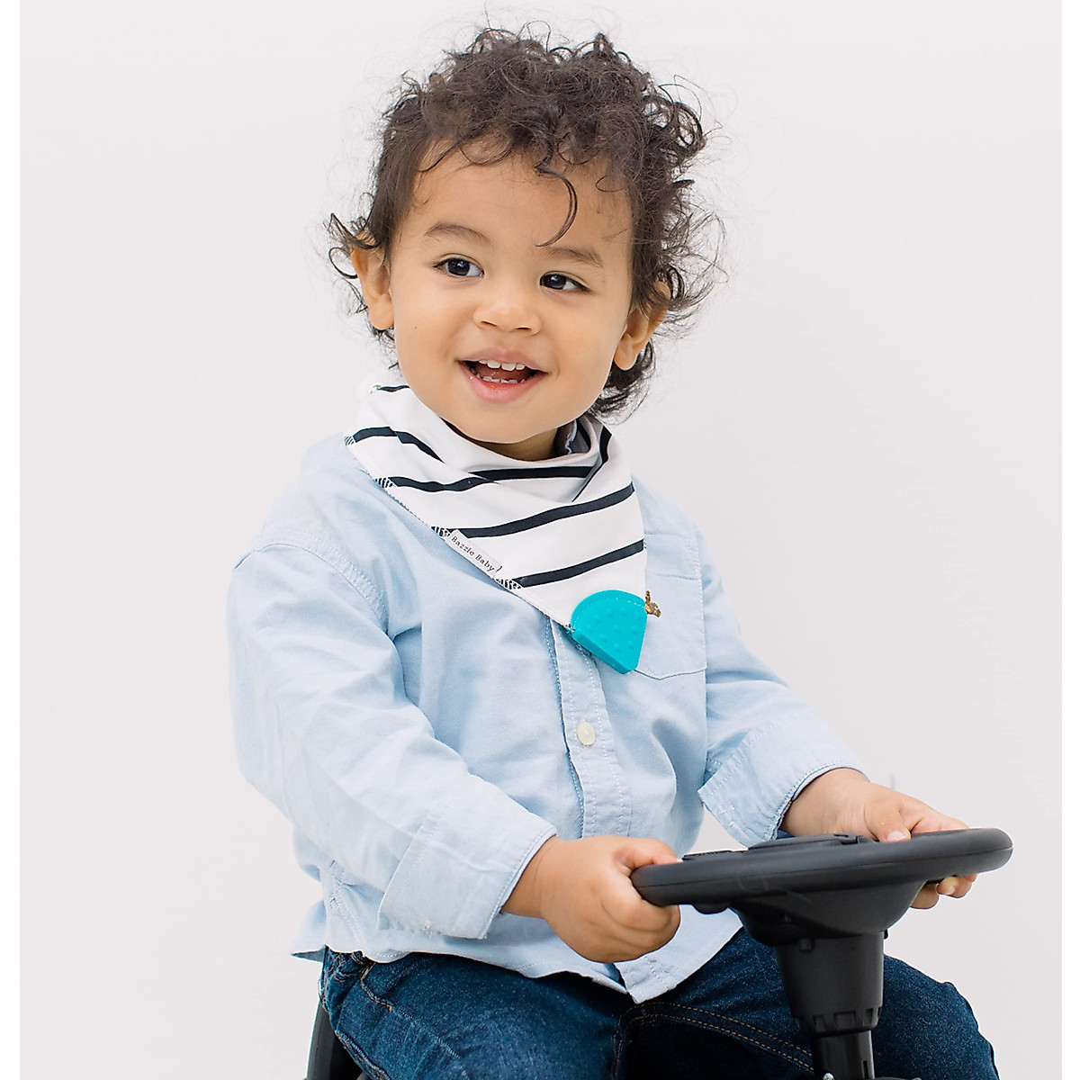 Bazzle Baby Bandana Bib Teething Bibs with teether corners for Natural Teething Relief Cotton & Fleece Soak Up Drool (Black and White)