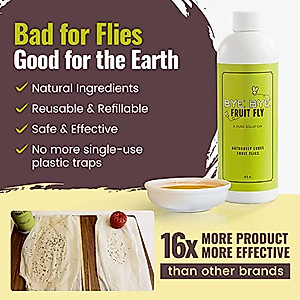 Bye Bye Fruit Fly - Natural Fruit Fly Killer, Liquid Fly Traps for Indoors, Pure Solution Fruit Fly Traps for Indoors Refill Liquid, Safe Near Pets, Food, & Kids, 16 oz