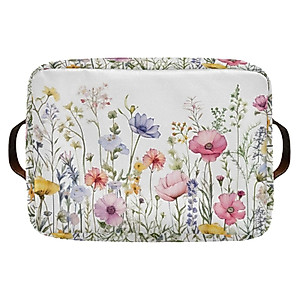 YETTASBIN Herbal Wildflowers Storage Basket 1pc, Large Collapsible Toys Clothes Organizer, Durable Canvas Storage Bin with Handle for Shelves Closet Laundry Home Office Decor