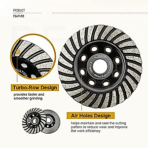 SHDIATOOL 4-1/2 Inch Turbo Row Diamond Grinding Cup Wheel for Concrete Granite Marble Masonry Brick Fits 7/8 Inch Arbor