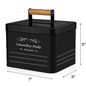 ELITAPRO Laundry Pods container Modern Farmhouse Laundry Pods Holder Metal Box Dispenser with Lid Laundry Room Decor and Accessories