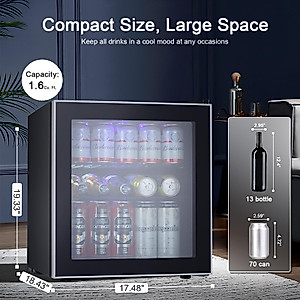Antarctic Star 60 Can Mini Fridge Cooler - Beverage Refrigerator Glass Door for Beer Soda Wine – Small Drink Dispenser Clear Front Removable for Home, Office Bar (1.6cu.ft)