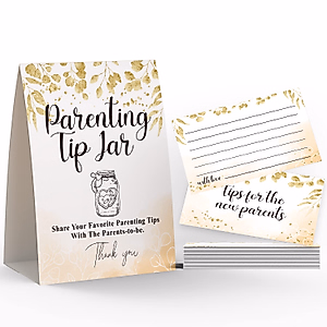 Advice for New Parents, Parenting Advice Card, Baby Shower Party, Tips for the Parents To Be，Includes a 5x7 Standing Sign and 25 4x6 Advice Cards(JYC027)