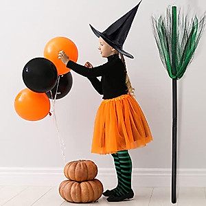 Halloween Witch Costume Accessories Set Witch Broom Plastic Broomstick Black Witch Hat Striped Tights for Halloween Party (Green)