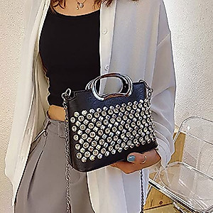 Heidi Women's Small Studs Rivet Crossbody Handbag Fashion Shell Shape Shoulder Messenger Bag (Black(style2))