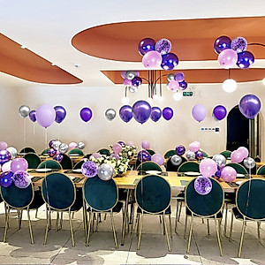 Purple and Silver Balloons Garland kit 135pcs Lavender Arch Balloons,Dark Confetti Metallic macaron Purple Butterfly Balloons,for Wedding Birthday Baby Shower Graduation Party Decorations Supplies
