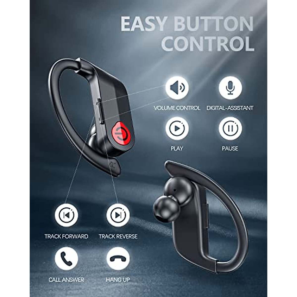 Bluetooth Headphones Wireless Earbuds Sports,120H Playtime Over-Ear Bluetooth 5.3 Ear Buds with Earhook Wireless Headphones LED Display Workout Audifonos Bluetooth inalambricos for Samsung Android