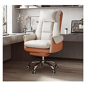 Home Office Desk Chairs, Swivel Chair Leather Home Reclining Office Chair, Comfortable Ergonomic Gaming Chair, Lift Swivel Chair (Color : White Orange, Size : Foot Pedal)