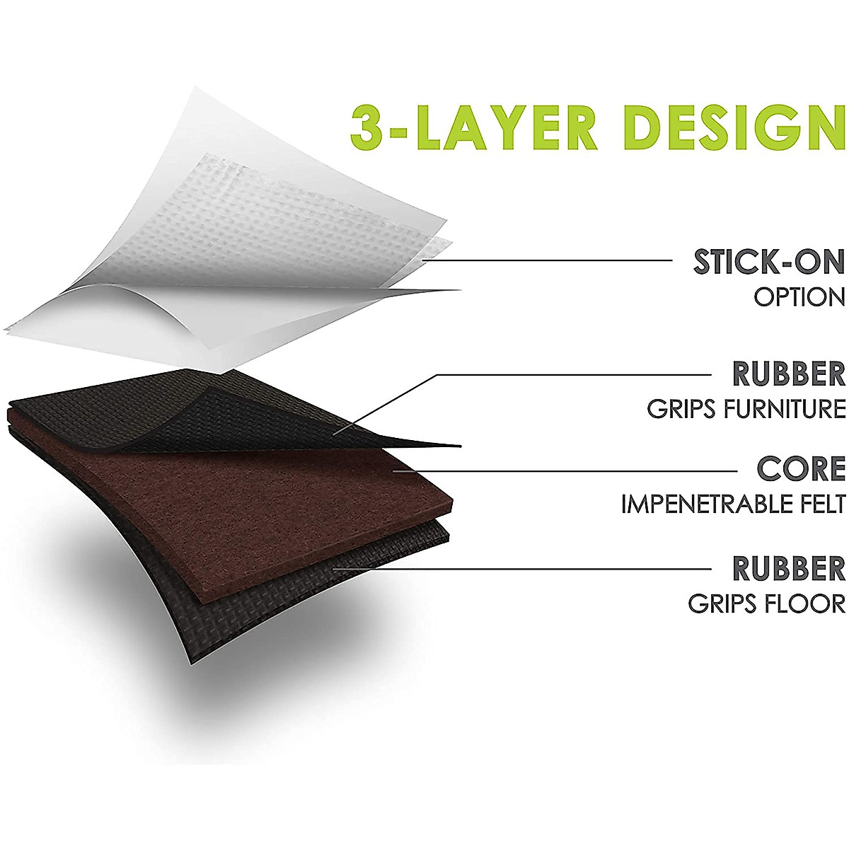 GorillaPads Non Slip Furniture Pads/Floor Gripping Pads (Set of 16 Grips) 2 Inch Square Floor Protectors for Under Furniture, Black, CB142-16