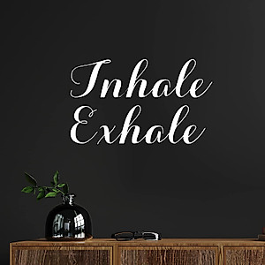 Vinyl Wall Art Decal - Inhale Exhale - 15" x 25" - Modern Inspirational Optimism Quote Sticker for Home Bedroom Living Room Makeup Mirror Therapist Office Decor (White)