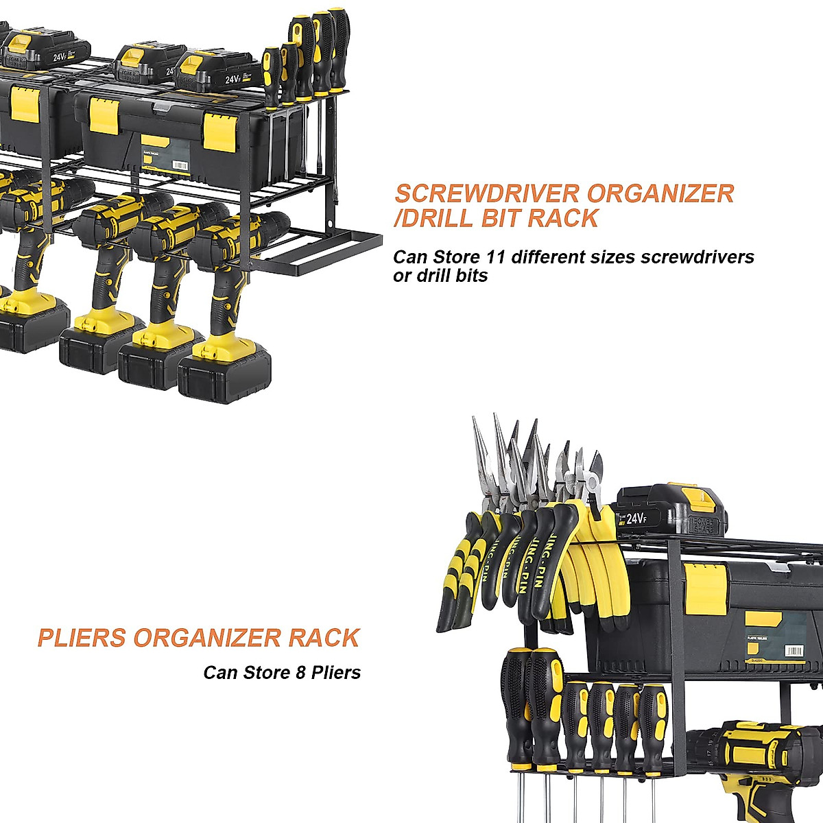 Tuenort Power Tool Organizer with 6 Drill Holders,Garage Tool Organizers and Storage Rack, Power Tool Holder Wall Mounted,Heavy Duty Metal Tool Shelf,Separate Tool Rack Christmas Gift for Men Dad