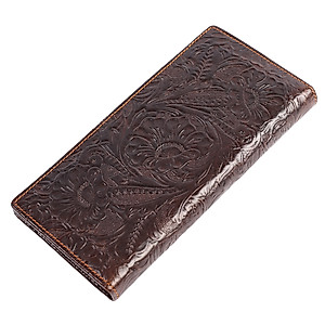 Womens Ladies Genuine Leather Wallet Long Embossing Bifold Wallet Clutch Purse (Coffee)