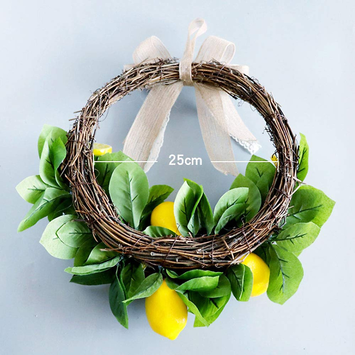 QCUTEP 15.7inch Spring Fruit Wreath Front Door Wreath Artificial Yellow Lemon Wreath for Home Garden Front Door Indoor Wall Decorations