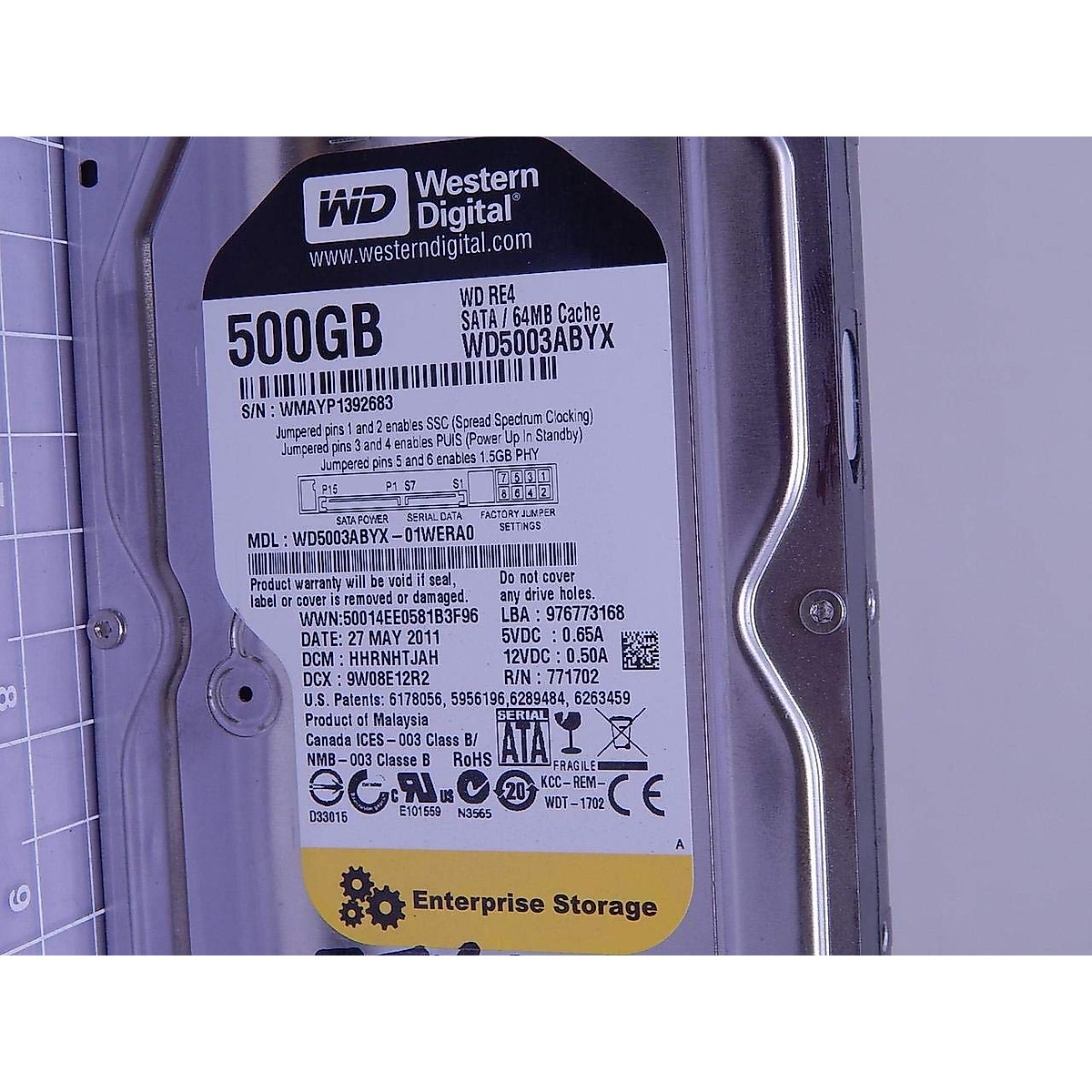 WD5003ABYX-01WERA0 Western Digital 500GB 7200RPM SATA 3.0 Gbps 3.5 inch RE4 Hard Drive
