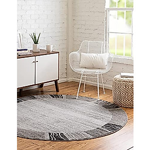 Rugs.com Angelica Collection Rug – 6 Ft Round Light Gray Medium Rug Perfect for Kitchens, Dining Rooms