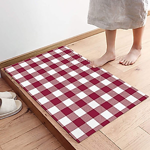 Door Mat for Bedroom Decor, Red Lattice Floor Mats, Holiday Rugs for Living Room, Absorbent Non-Slip Bathroom Rugs Home Decor Kitchen Mat Area Rug 18x30 Inch