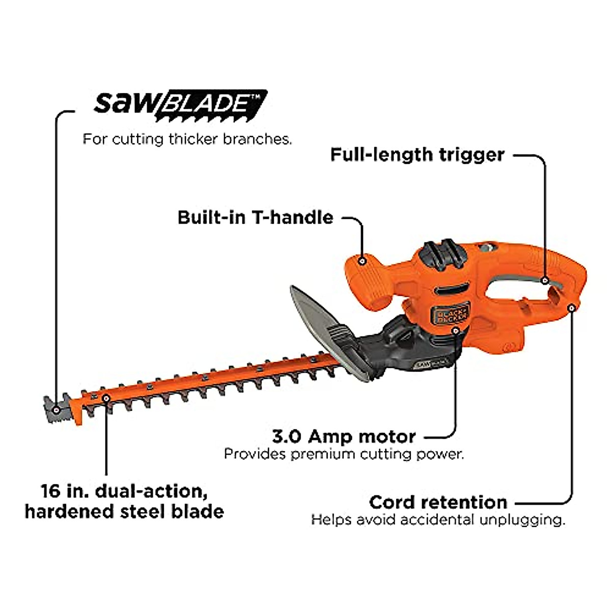 BLACK+DECKER Hedge Trimmer, Dual-Action Blade, 16-Inch (BEHTS125)