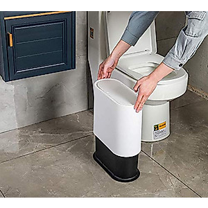 KLGO 10 Liter Slim Plastic Trash Can with Lid,2.4 Gallon Double Barrel Waste Basket,Rectangular Garbage Container Bin for Bathroom,Bedroom,Kitchen and Office,White