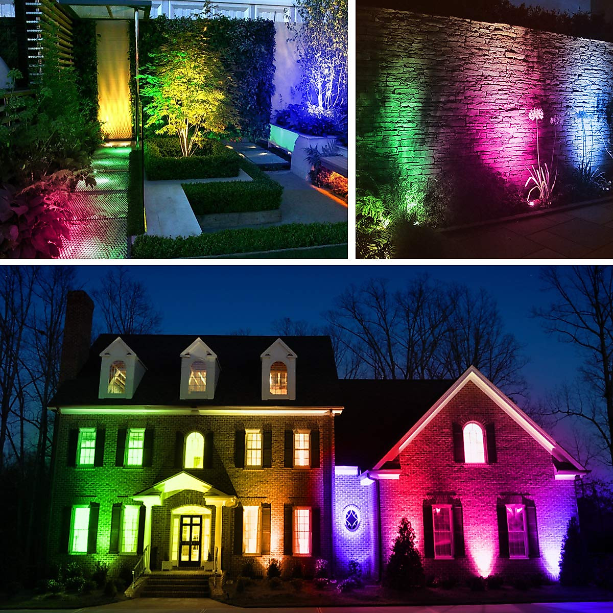 Ucomeuni Outdoor LED Flood Light 6 in 1 Color Changing LED Lighting 12V Landscape Lights with UL Adapter IP66 Waterproof Garden Pathway Light with Metal Spike Stand for Yard, Lawn, 6 Pack, Black