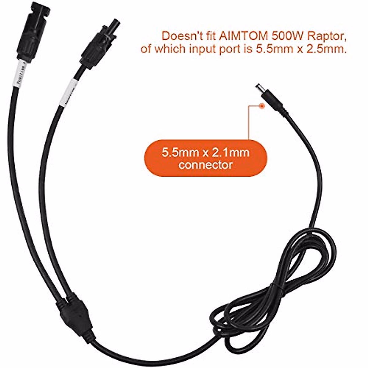 AIMTOM 6.6Ft Heavy Duty Waterproof Solar Male/Female Connector to DC 5.5mm x 2.1mm Solar Panel Adapter Cable for Charging SPS-155 SPS-194 Power Stations, Solar Generators or Rechargeable Battery Pack