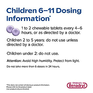 Benadryl Children's Allergy Chewables with Diphenhydramine HCl, Antihistamine Chewable Tablets in Grape Flavor, Three Pack, 3 x 20 ct Each, 60 ct