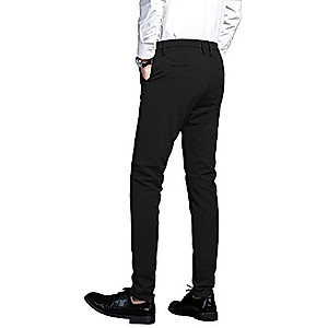 Plaid&Plain Men's Stretch Dress Pants Slim Fit Skinny Suit Pants 7101 Black 31W28L