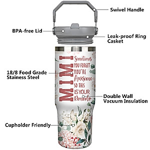 ysnifeiw 30oz Grandma Tumbler with Handle and Straw, Stainless Steel Insulated Nana Cup with Top Handle and Lid, Grandma Coofee Mug Christmas Birthday Gifts for Grammy/Gigi/Mimi