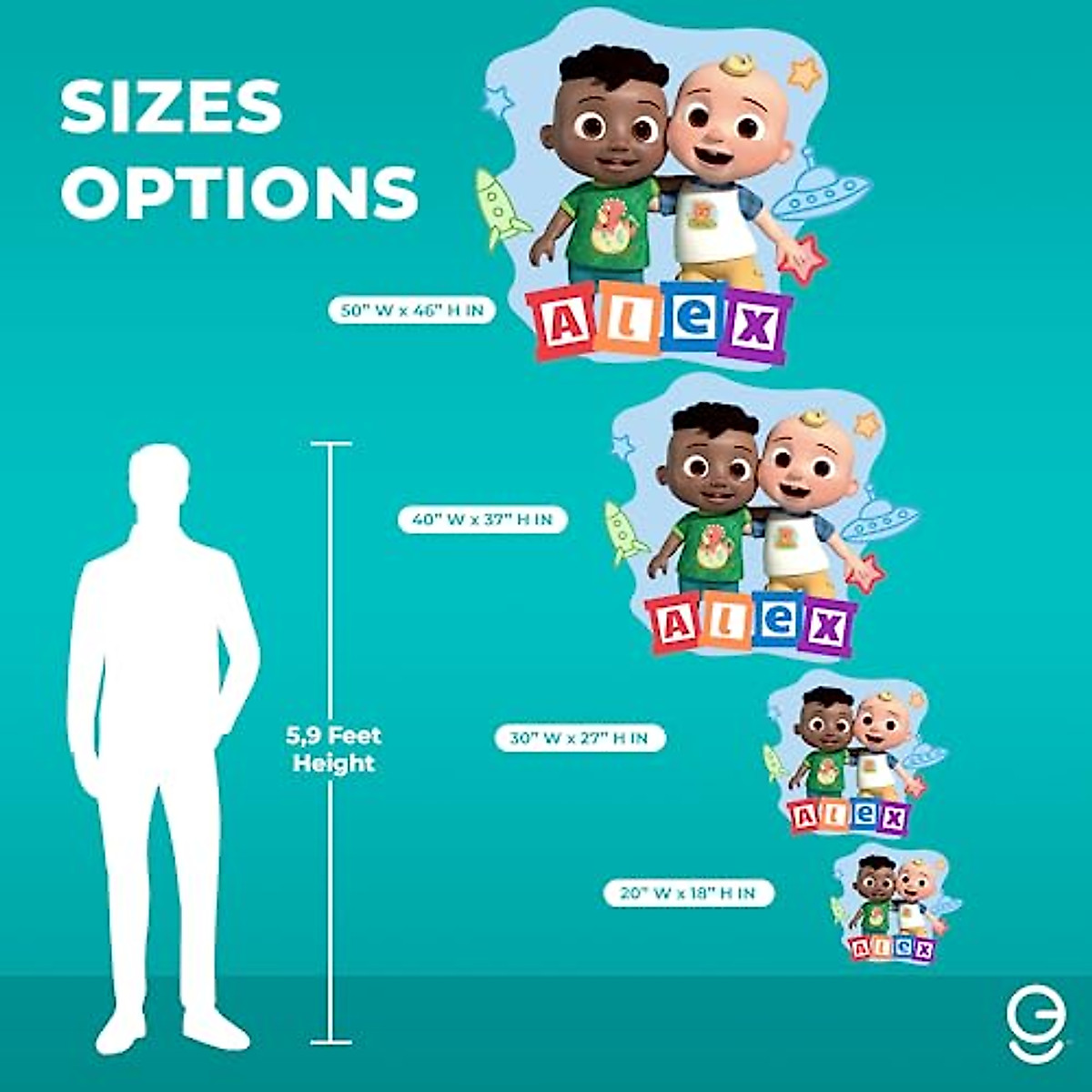 Multiple Font Custom Name JJ and Cody CoComelon Kids Wall Decal - EGD X CoComelon Series - Prime Collection - Wall Decal for Room Decorations - Mural Wall Decal Sticker (EGDCOCO004)