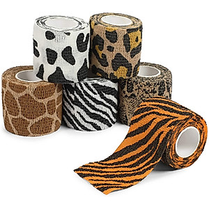 6 Rolls Self Adhesive Bandage Wraps, 2 Inch x 5 Yards Cohesive Vet Tape for First Aid (Animal Print)