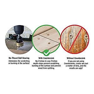 Amana Tool AMS-628 6-Pc Carbide Tipped Countersink with Adjustable Depth Stop and No-Thrust No Marring Ball Bearing Set with Quick Release Shank and Replacement HSS Drills