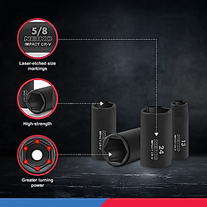 Neiko 02475A 1/2" Drive Deep Impact Socket Set, 14 Piece | 6 Point Metric Sizes (11-32 mm) | Cr-V Steel