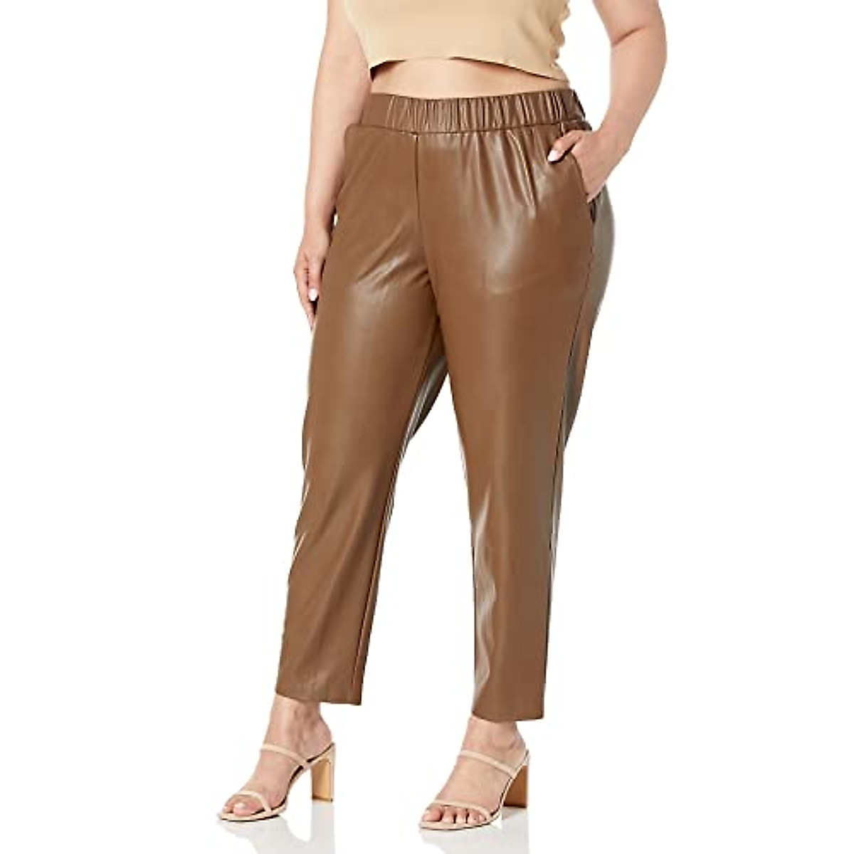 The Drop Women's @lisadnyc Faux Leather Pull-On Jogger, Coffee Bean, XL