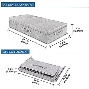 GooFurnit Under Bed Storage Fabric Container Bins with Lids, 2 Pack 31" Long 6" Tall Underbed Large Capacity Organizer Box with Handles, Long Foldable Sturdy Lightweight Under the Bed Fabric Storage Container for Closet, Bedroom, Dorms, Clothes, Bed sheet