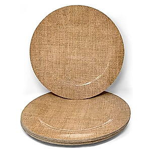 Gift Boutique 24 Disposable Burlap Round Charger Plates 13" Rustic Burlap Print Dinner Serving Tray Paper Cardboard Platter for Table Place Setting Wedding Decoration