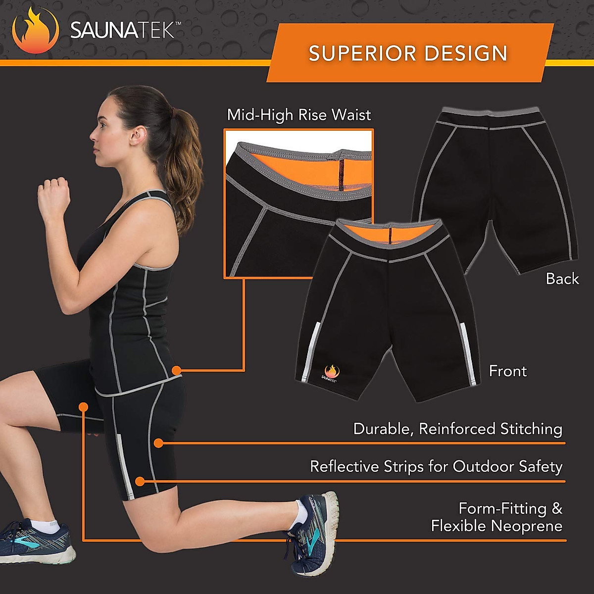 SaunaTek Women's Sauna Sweat Suit Shorts for Exercise and Heat Training, Neoprene, XX-Large