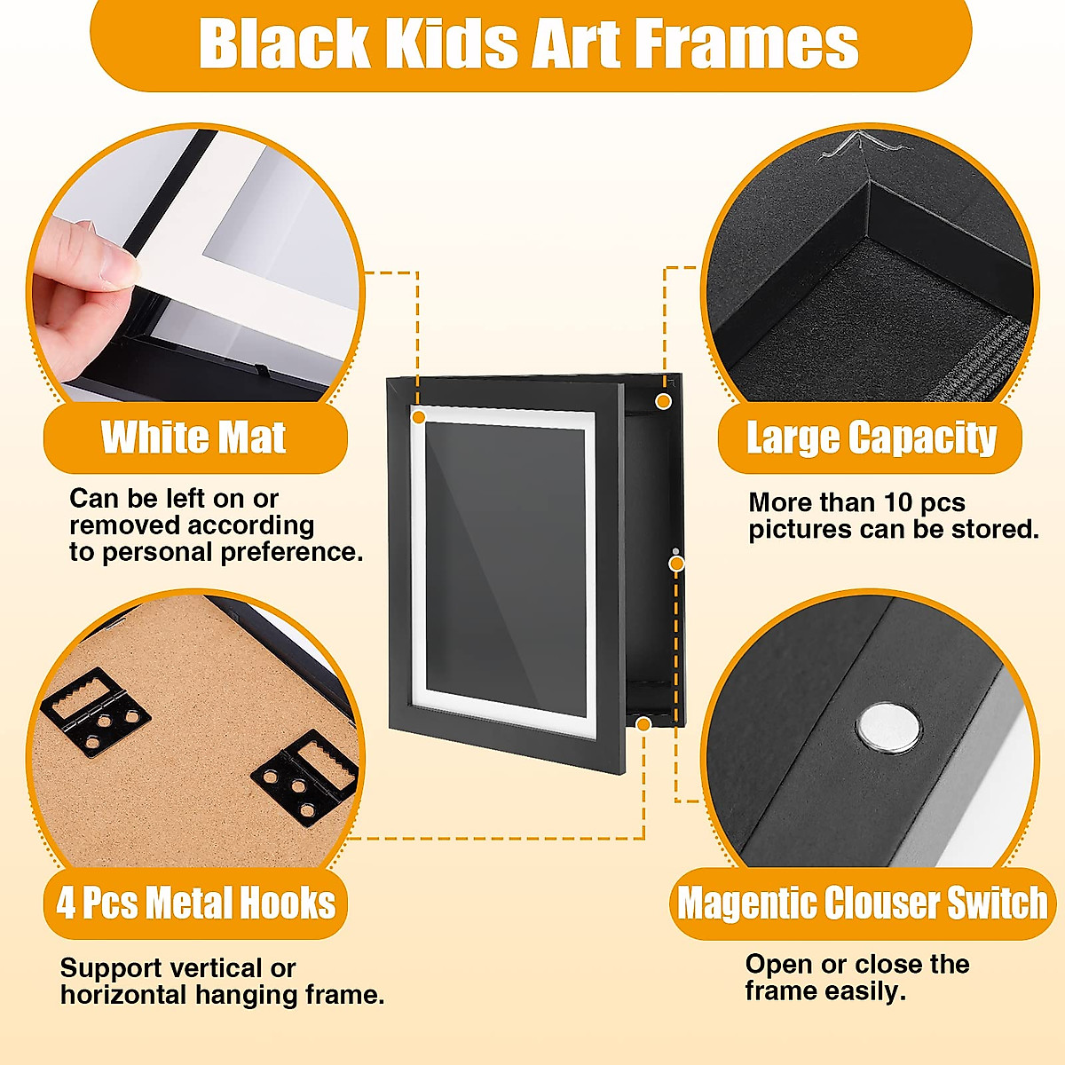 Biubee Kids Art Frames, 10 x 12.5in Picture Photo Display Storage Frame, Children Front Opening Changeable Artwork Frame with White Mat for Home School Wall Decor, 2 Pcs