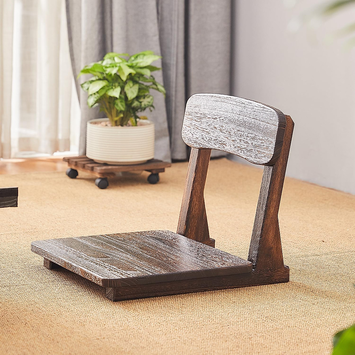 GZQWDC Japanese Floor Chair,Tatami Zaisu Meditation Yoga Chair Indoor Outdoor with Back Support,Bed Chair,Floor Seating (Wood)