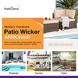 Patiorama 2-Piece Patio Furniture Sofa Set, Outdoor Sectional Sofa, All-Weather Brown PE Wicker Rattan Conversation Set, Outdoor Loveseat, Patio Seating for Balcony Garden Pool (Beige Cushion)