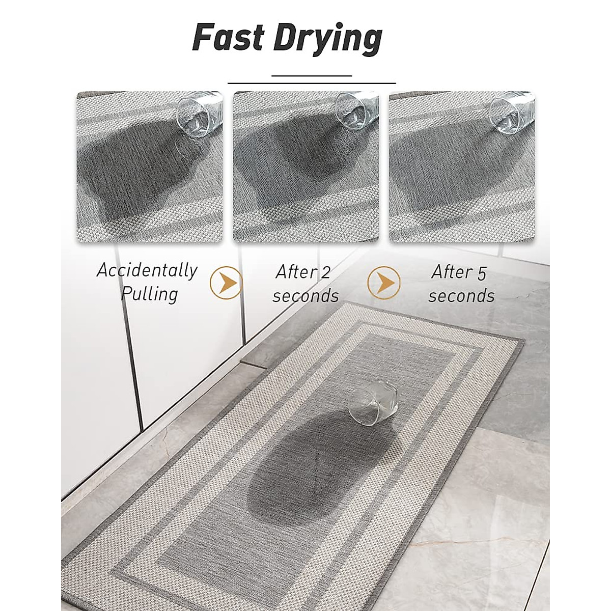 PADOOR Kitchen-Rugs Washable, Rubber Backing Non-Slip Kitchen Mat,Absorbent Kitchen Floor Mats in Front of Sink, Kitchen Mats for Floor Grey 17"x32"