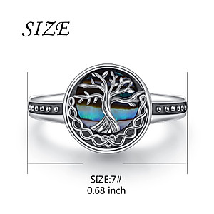 Tree of Life Urn Ring for Ashes 925 Sterling Silver Celtic Knot Memorial Keepsake Jewelry Always in My Heart Abalone Shell Cremation Ring for Women Men Size 7