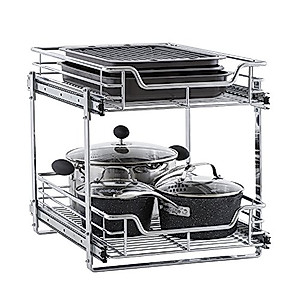 Household Essentials C21521-1 Glidez Dual 2-Tier Sliding Cabinet Organizer, 14.5" Wide, Chrome & C21221-1 Glidez 2-Tier Sliding Cabinet Organizer, 11.5" Wide, Chrome