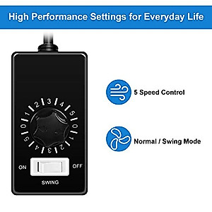 Simple Deluxe HealSmart 18 Inch Household Commercial Wall Mount Fan, 90 Degree Horizontal Oscillation, 5 Speed Settings, Black, 2-Pack