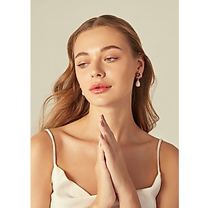 Anthia Jewelry Womens 925 Sterling Silver Classy Flowers Cubic Zirconia Teardrop Imitation Pearl Dainty Fashion Statement Accessory French Back Drop Dangle Hanging Dangling Earrings, Purple & Pink