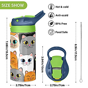Cute Kittens Water Bottle with Straw Lid for Kids, Insulated Stainless Steel Thermoses for School Boys Girls, 12oz