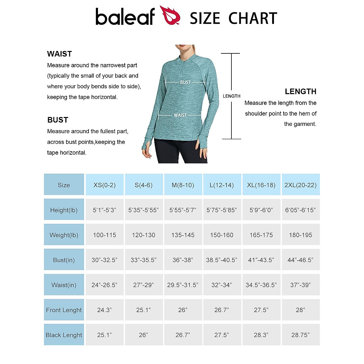 baleaf Women's Running Shirts Quick Dry Lightweight Long Sleeve Pullover UPF50+ Moisture Wicking Hiking Light Blue Size XL