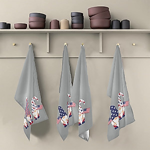 American Gnomes Flag Dish Towel Cloth Memorial Independence Day 4th of July Kitchen Hand Towels 18x28 IN Super Absorbent Lint Free Cleaning Cloths Tea Bar Soft Towel Set of 1 Grey