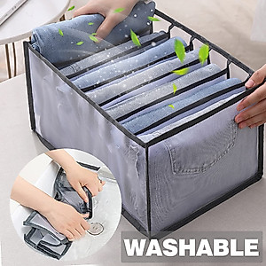 Wardrobe Clothes Organizer, Drawer Organizers for Clothing Jeans Leggings Pants Tshirts Closet Organizers Storage 7 Grid Clothes Storage Organization Stackable Washable Mesh (2pcs Jean/Legging Grey)